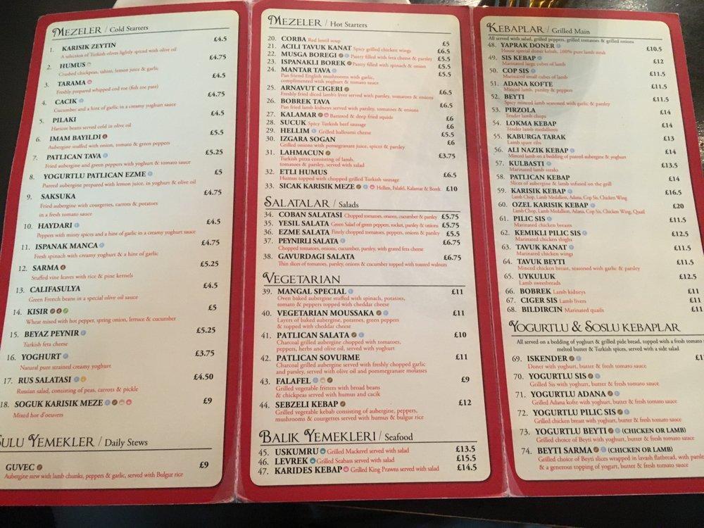 Menu at Mangal 2 Restaurant, London