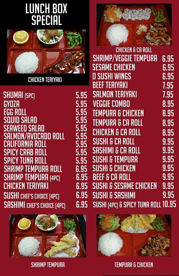 Menu at O Sushi Restaurant, Tucson