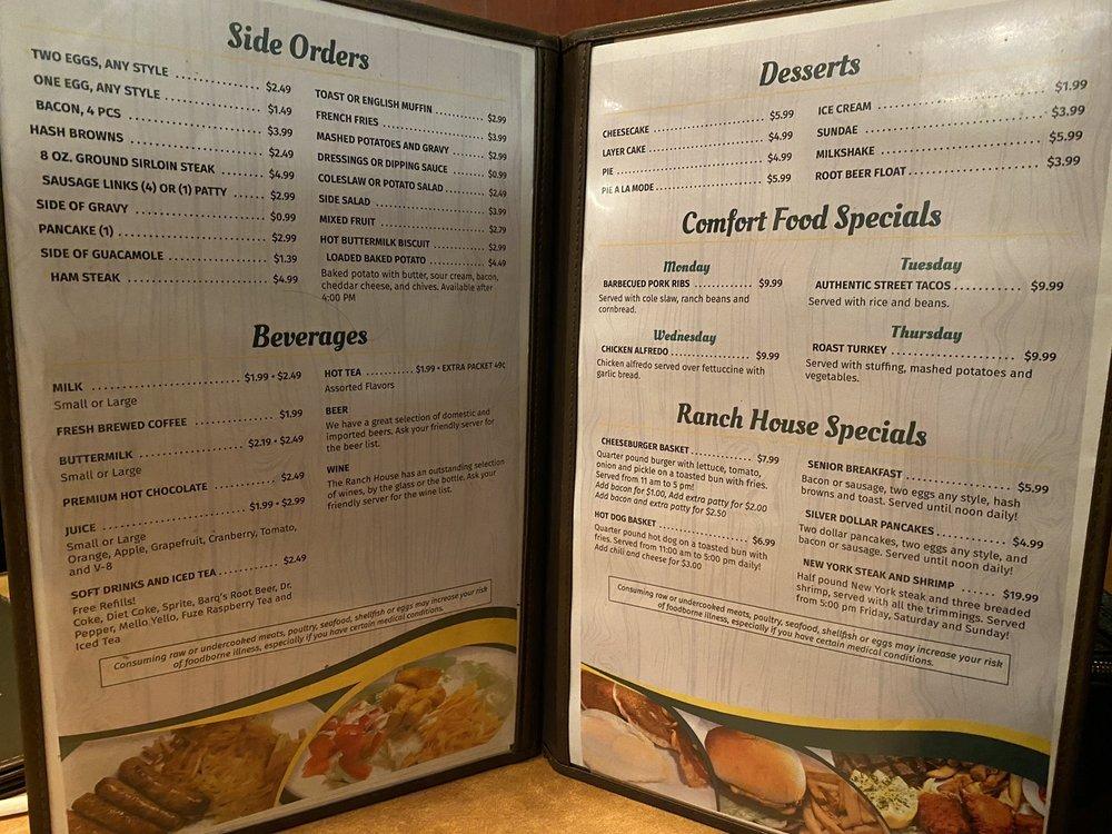 Menu at Ranch House restaurant, Fernley