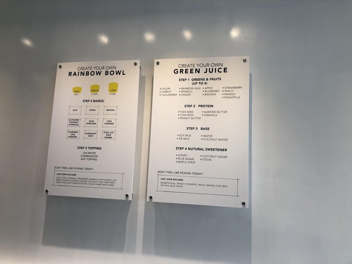 Menu at Raw Rainbow restaurant, San Francisco