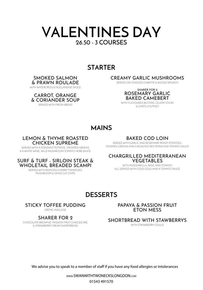 Menu at The Swan With Two Necks Pub, Rugeley