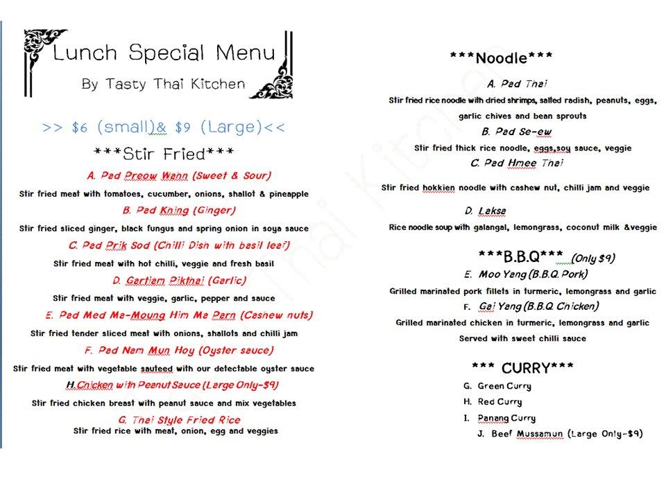 Menu at TastyThaiKitchen restaurant, Riverstone