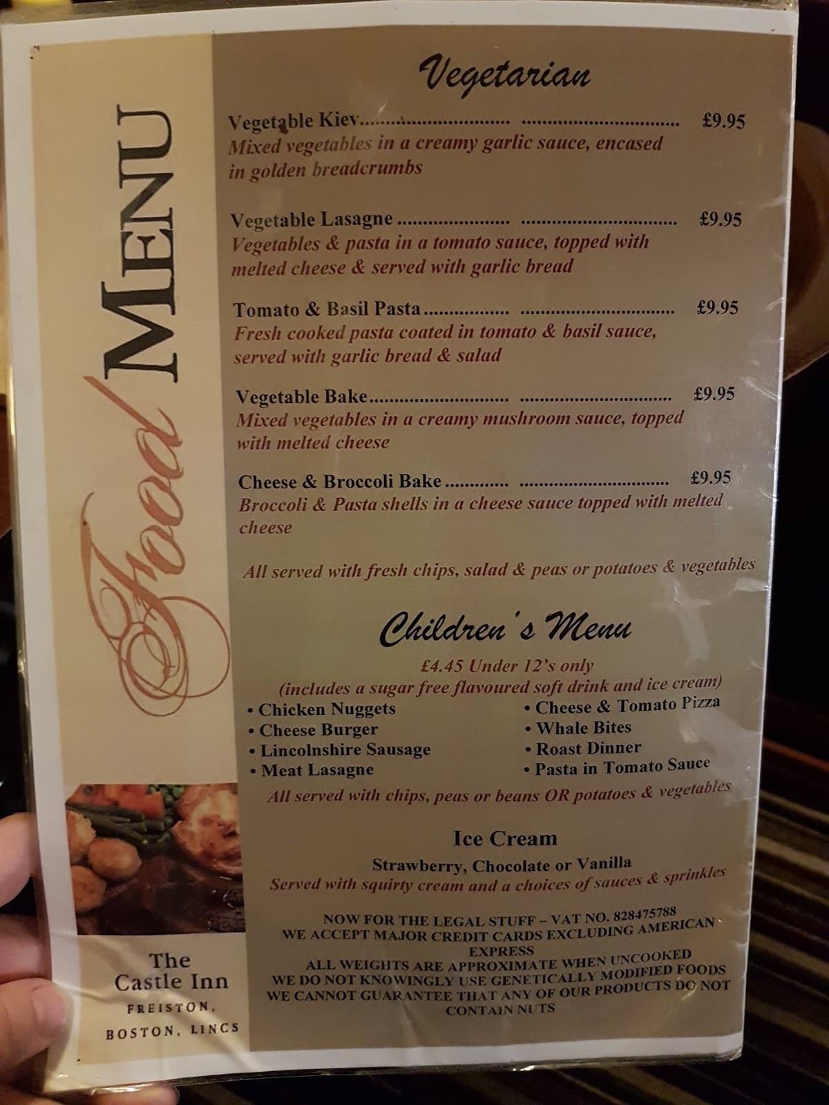 Menu at The Castle Inn pub & bar, Boston, Wainfleet Rd