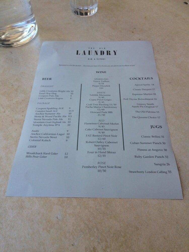 Menu at The Old Laundry Bar & Kitchen, North Perth