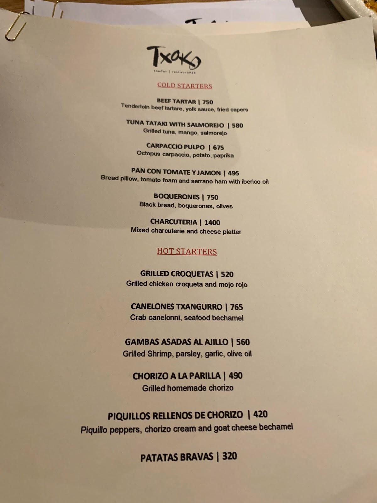 Carta de Txoko - Asador Restaurante, Makati