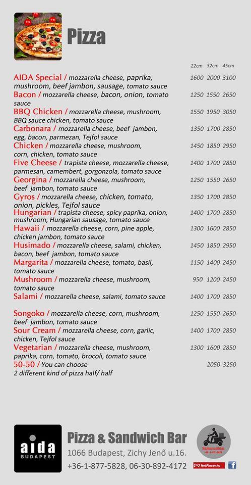 Menu at Aida Sandwich Bar, Budapest