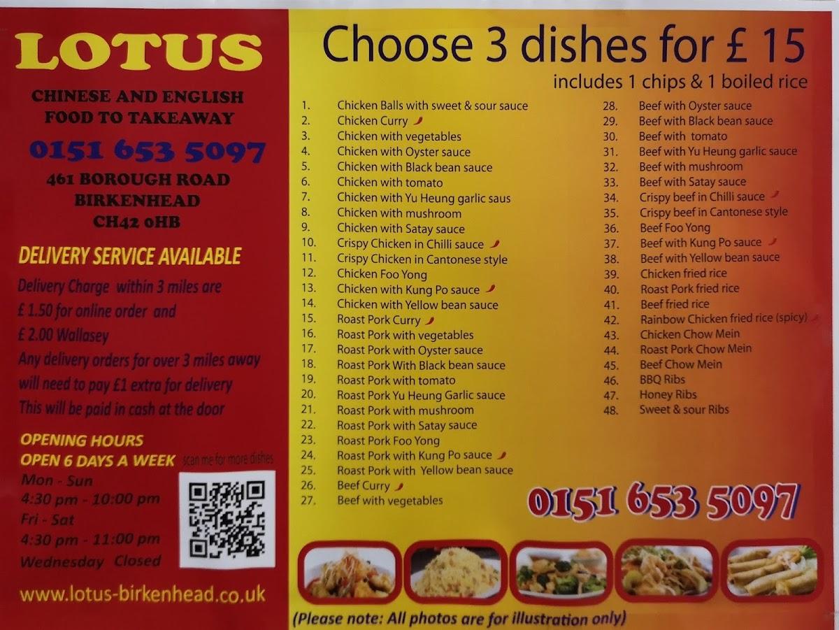 Menu at Lotus, Birkenhead, 461 Borough Rd
