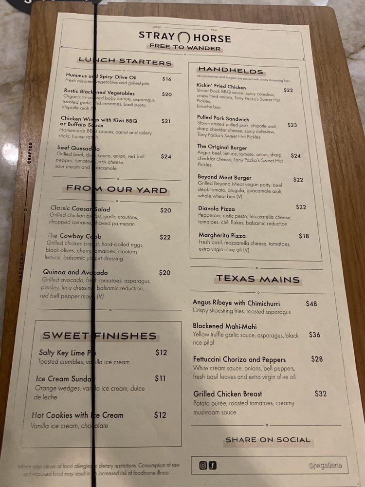 Menu at Stray Horse pub & bar, Houston