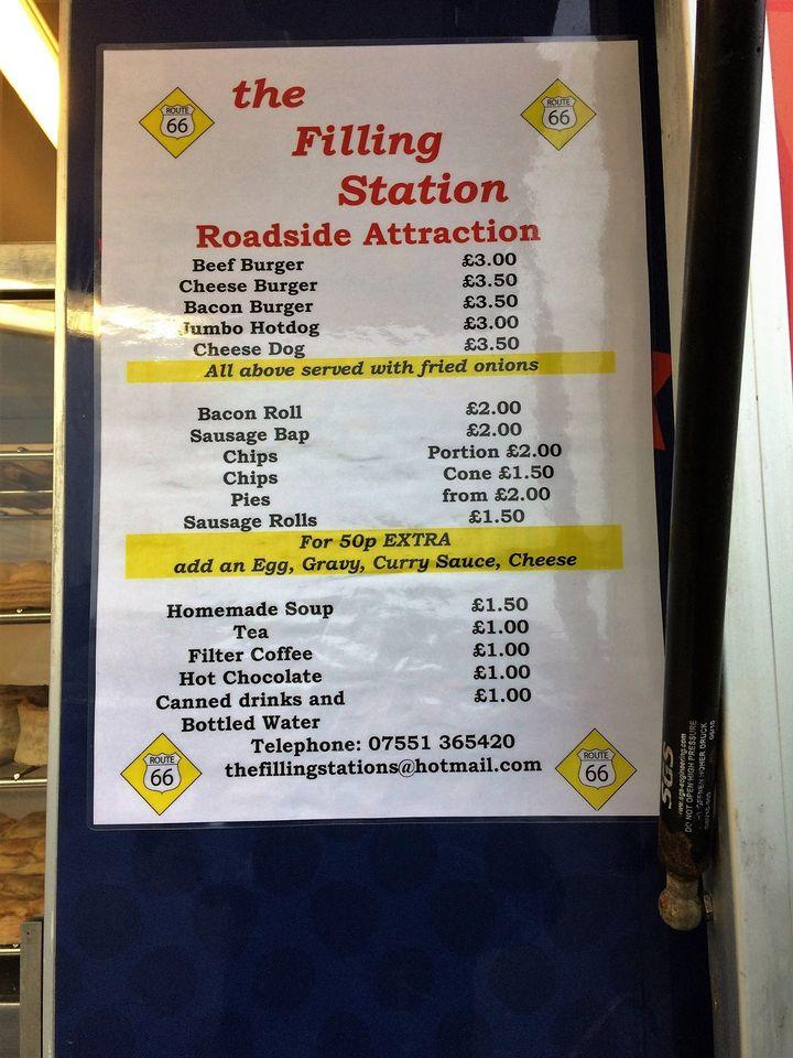 Menu at The Filling Station, Carlisle
