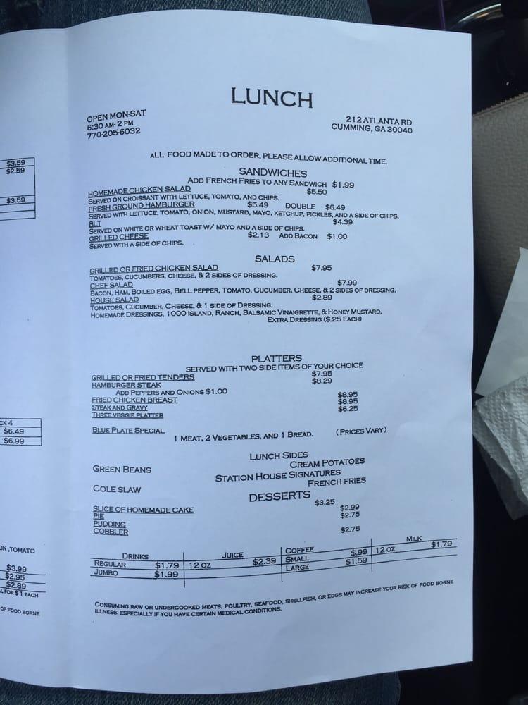 Menu at The Station House restaurant, Cumming, 540 Lake Center Pkwy #105
