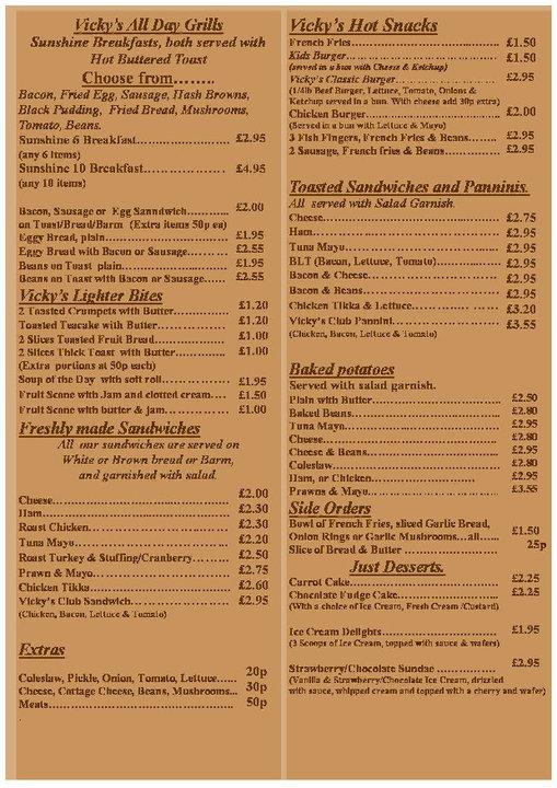Menu at Vicky's Cafe, Formby., Formby