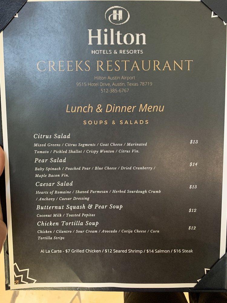 Menu at Hilton Austin Airport pub & bar, Austin, Hotel Dr