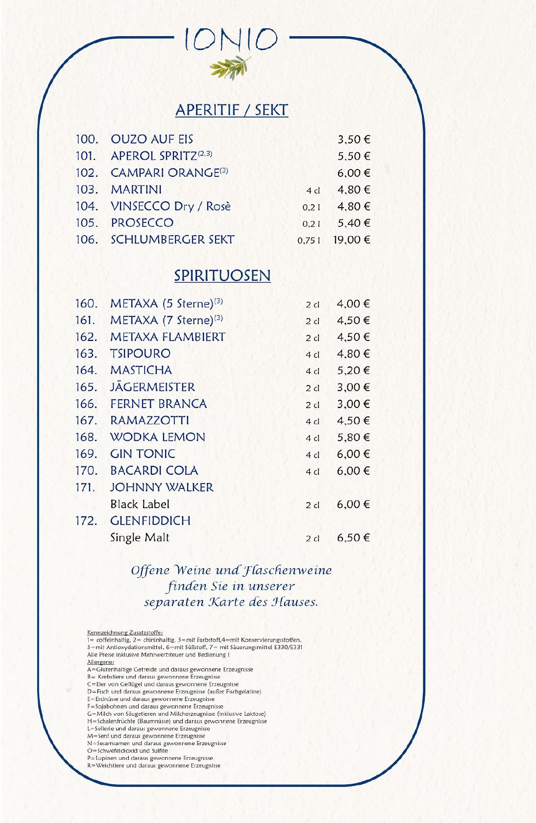 Speisekarte von Griechisches Restaurant IONIO, Ottensheim