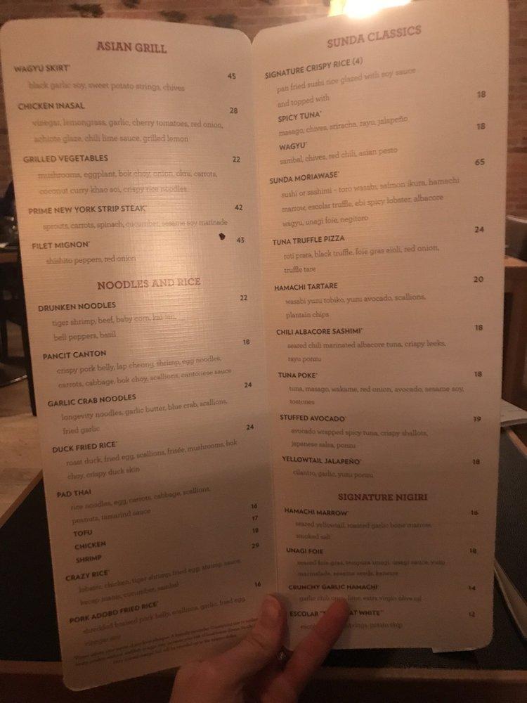 Menu at Sunda - River North restaurant, Chicago, 110 W Illinois St