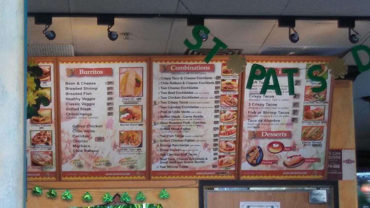 Menu at Taco Roco restaurant, Paso Robles, Theatre Dr # 700