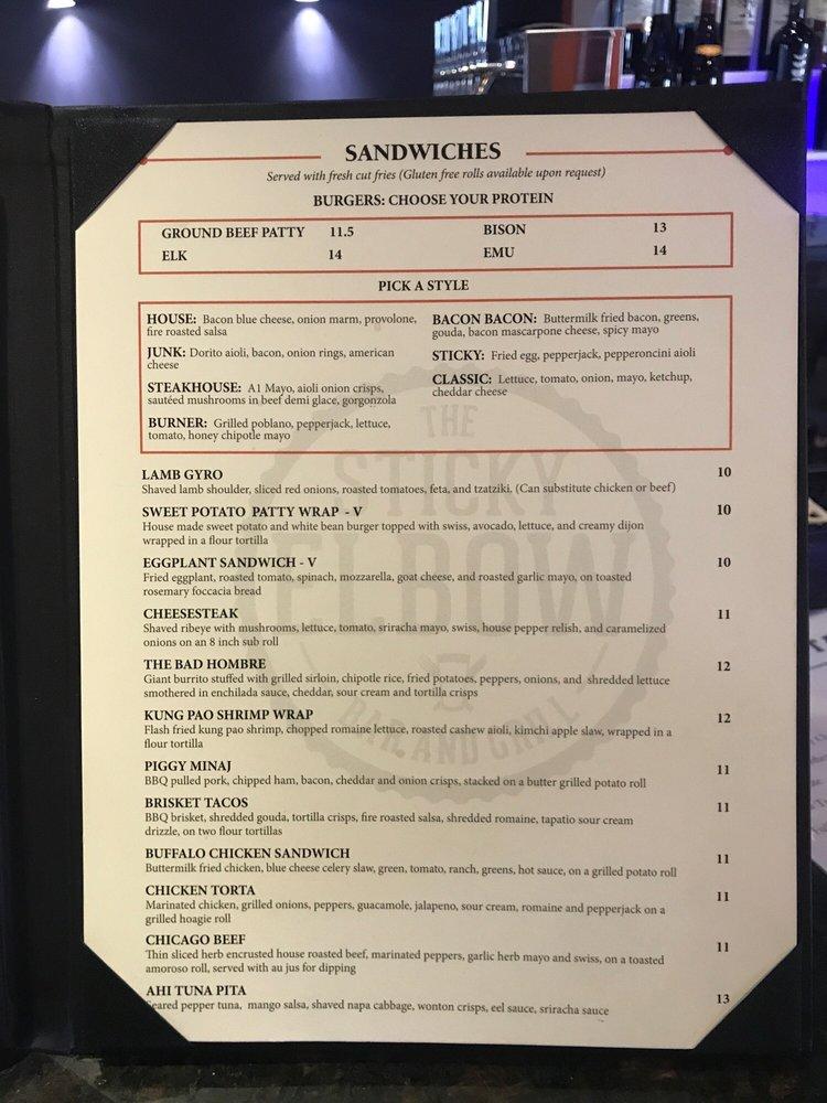 Menu at The Sticky Elbow restaurant, Williamsport