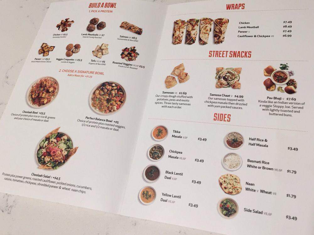 Menu at Choolaah restaurant, King of Prussia