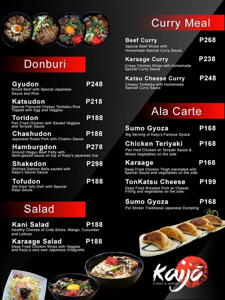 Menu at KAIJO Steaks & Ramen restaurant, Las Pinas