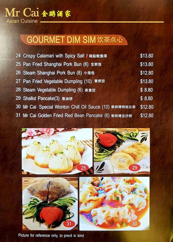 Menu at Mr Cai Asian Cuisine restaurant, East Gosford