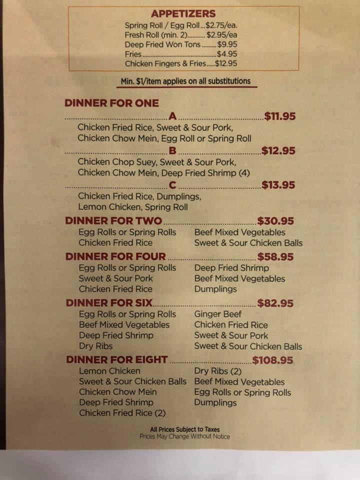 Menu au Warman Wok restaurant, Warman