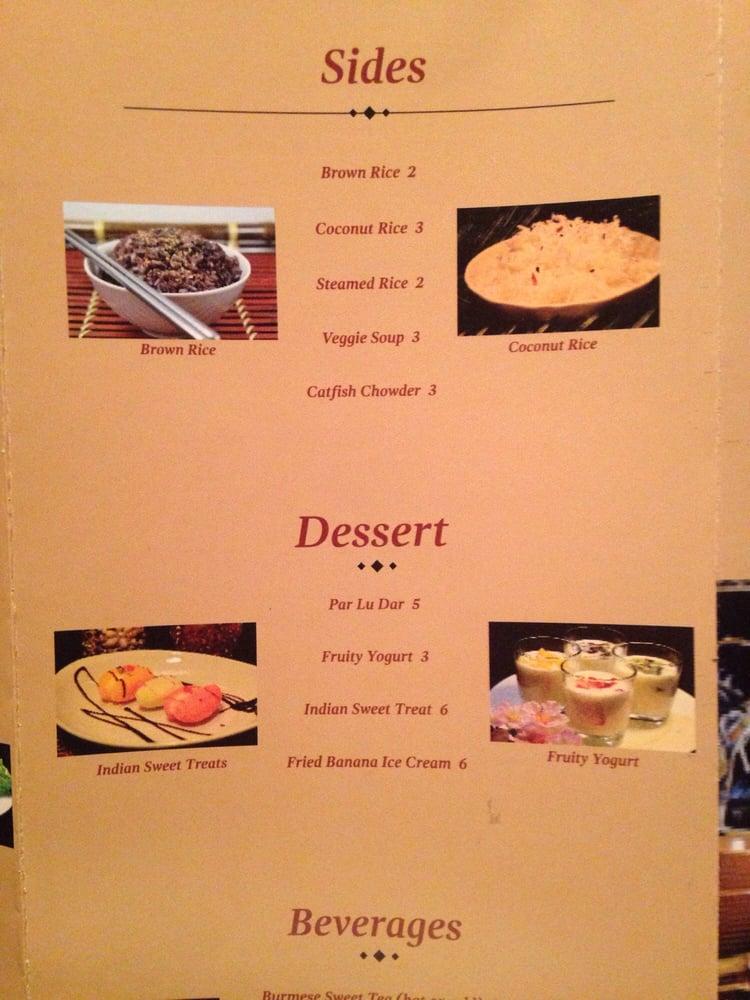 Menu at Irrawaddy Taste Of Burma restaurant, Stanton