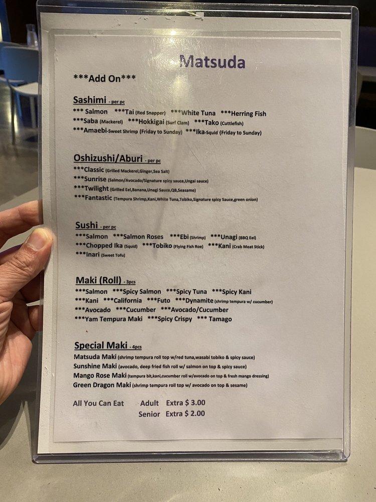 Menu at Matsuda Japanese Grill House(Sheppard) restaurant, Toronto