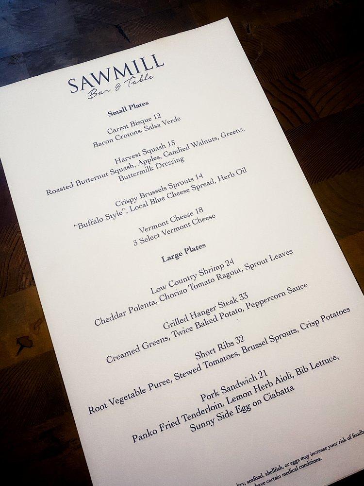Menu at Sawmill Bar & Table, Dover