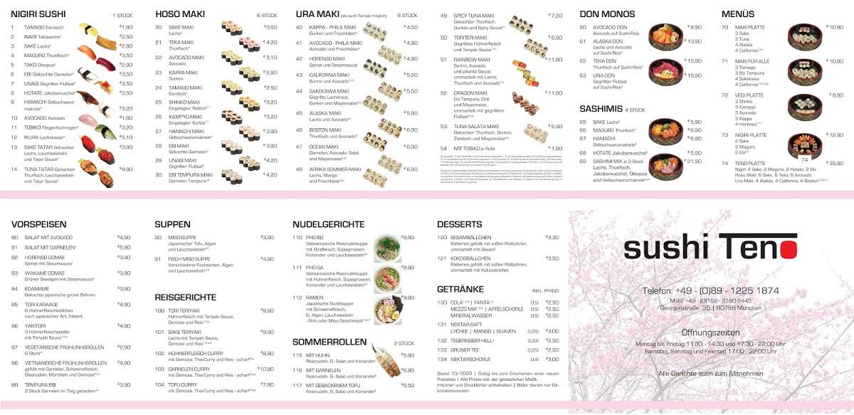 Menu at Sushi Teno restaurant, Munich