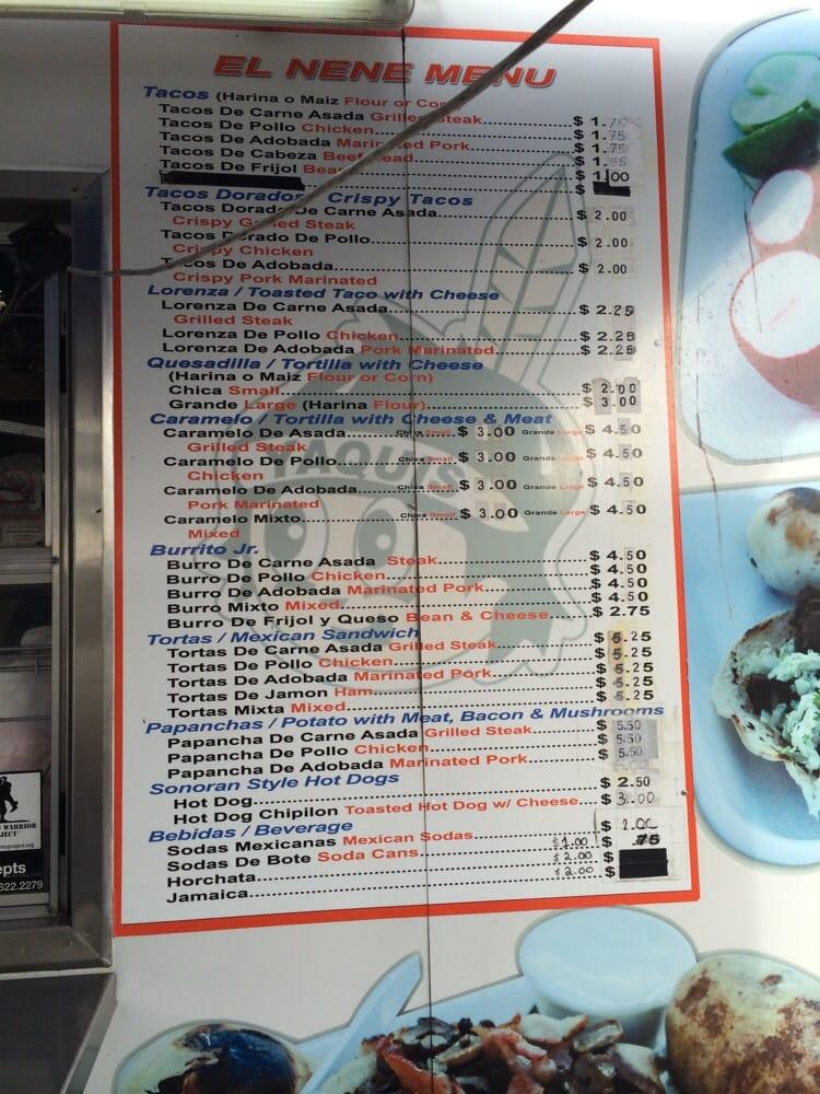 Menu at Taqueria Aqui Con El Nene restaurant, Tucson, N Flowing Wells Rd