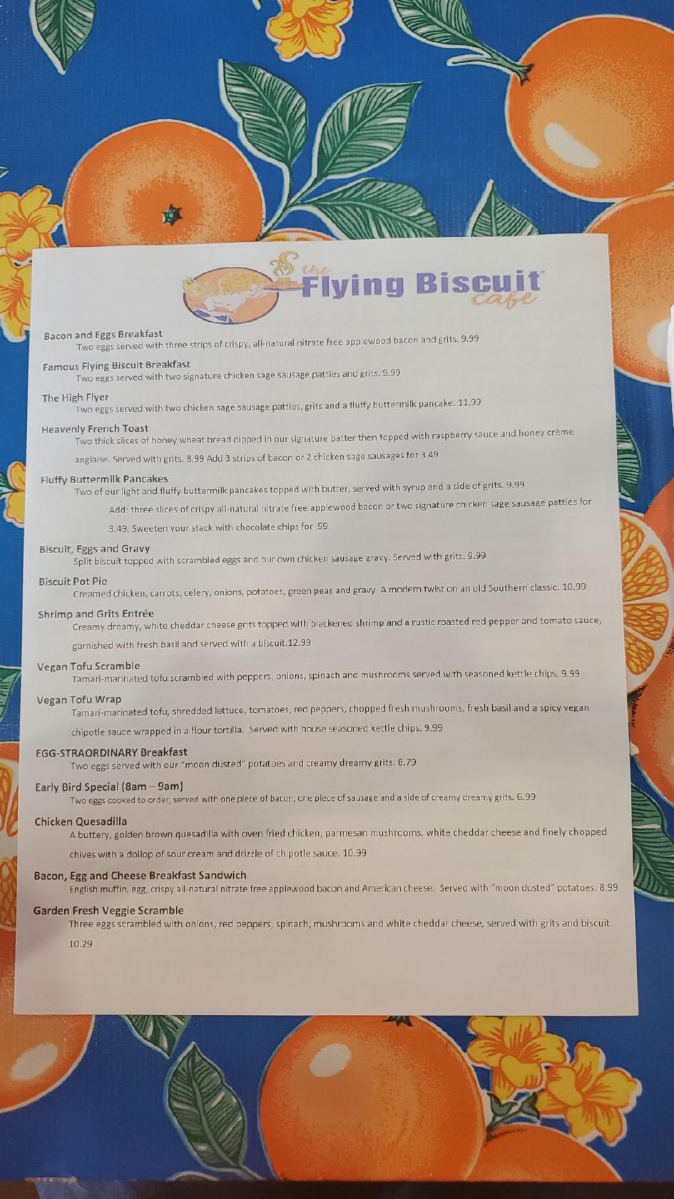 Menu at The Flying Biscuit Cafe, The Villages
