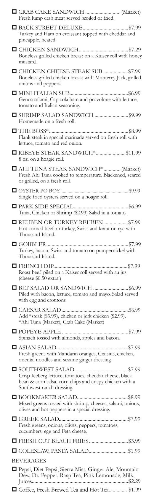 Menu at Back Street Grill pub & bar, Salisbury