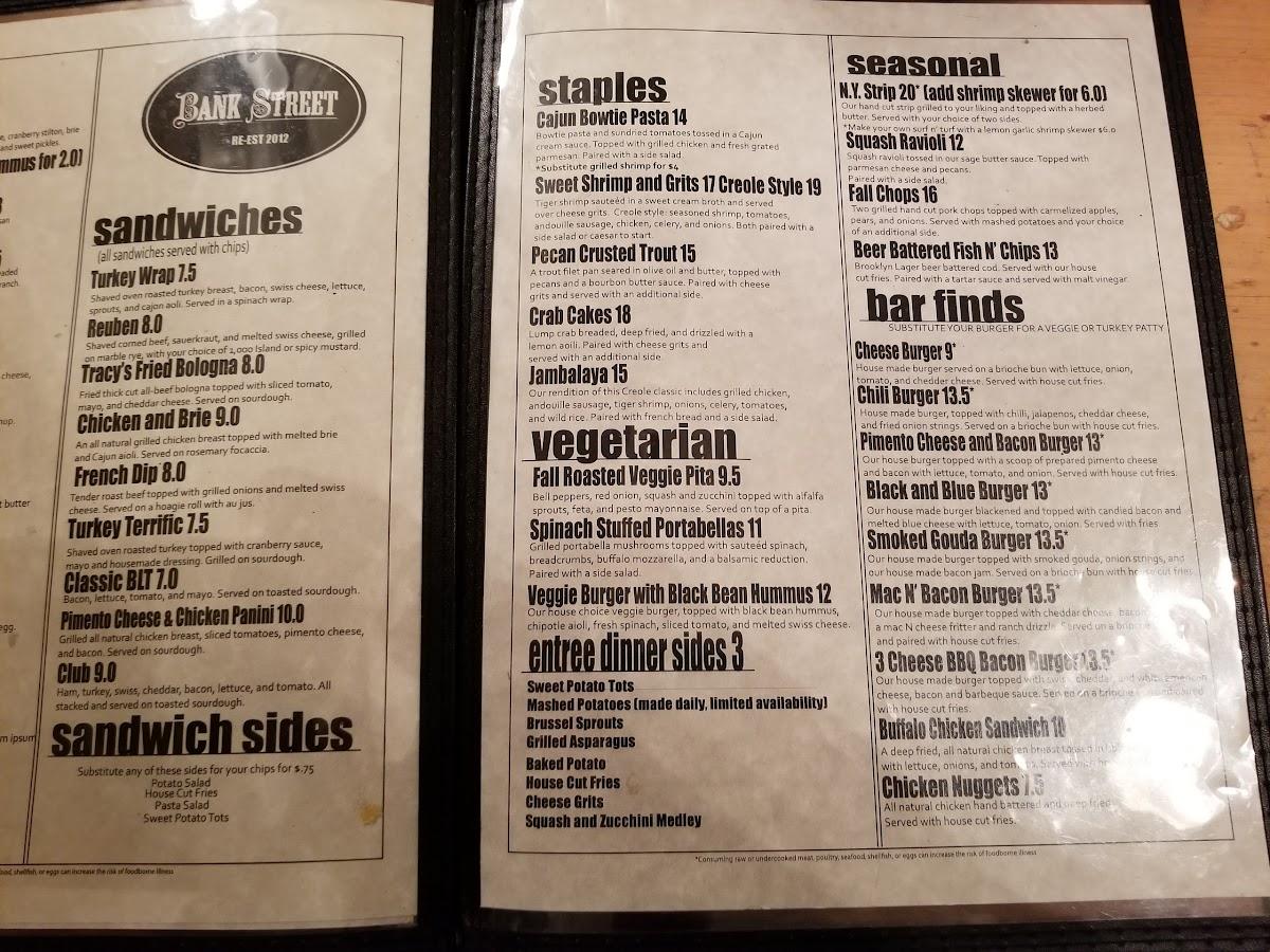 Menu at Bank Street Cafe, Griffin