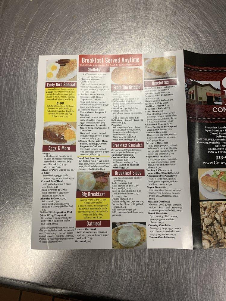 Menu at King Grill restaurant, Detroit