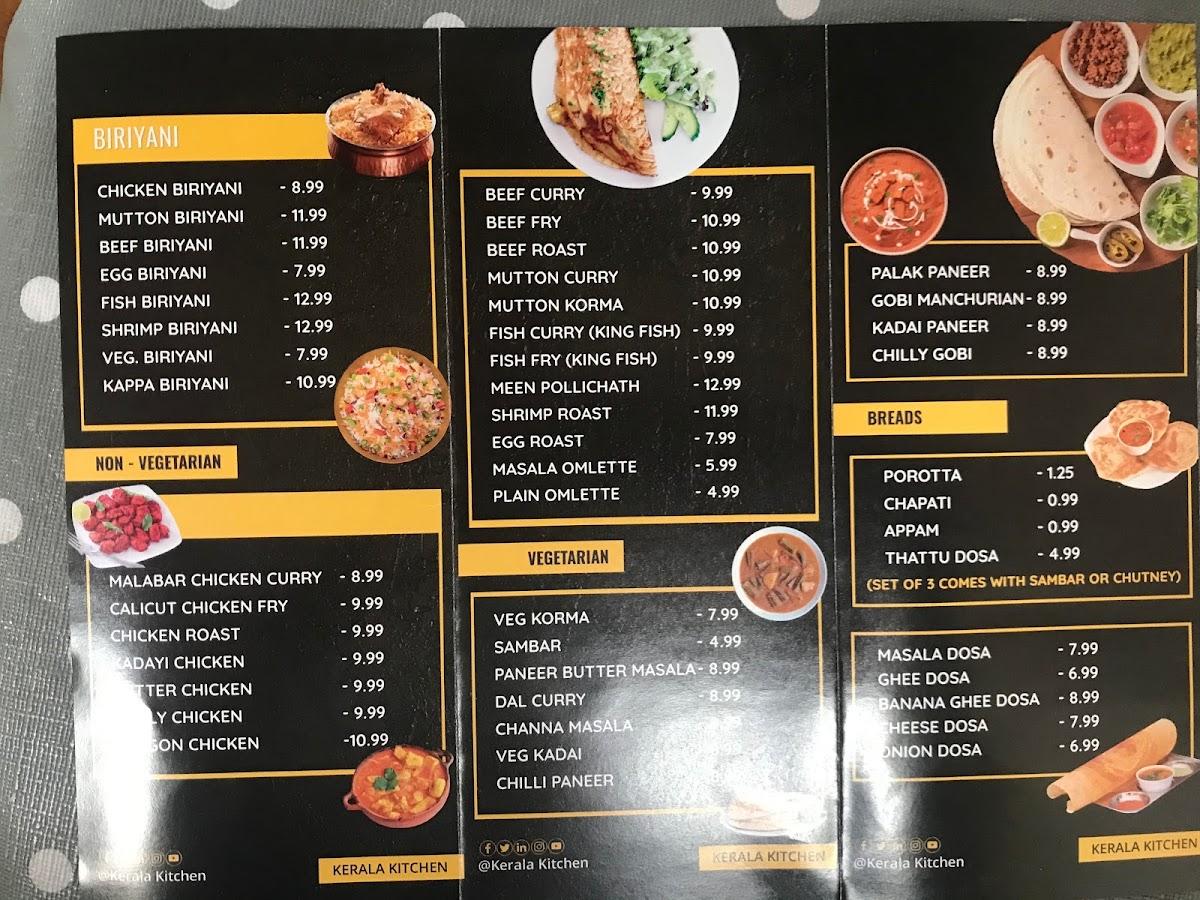 Menu at Kerala Kitchen restaurant, Toronto
