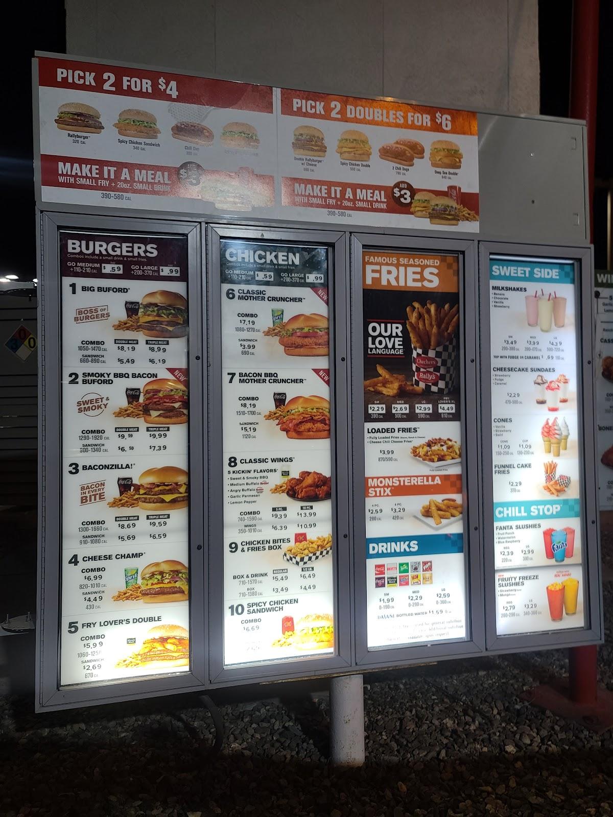 Menu at Rally's fast food, Phoenix, W Camelback Rd