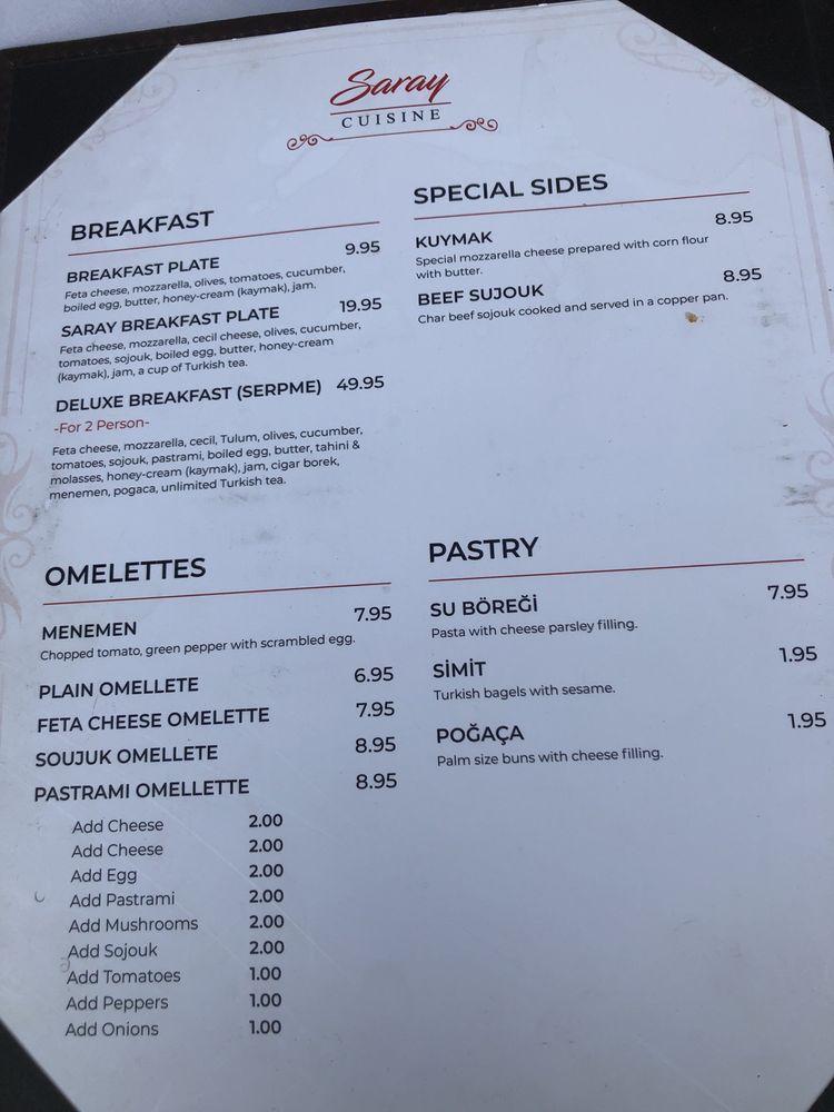 Menu at Saray Cuisine restaurant, Cliffside Park