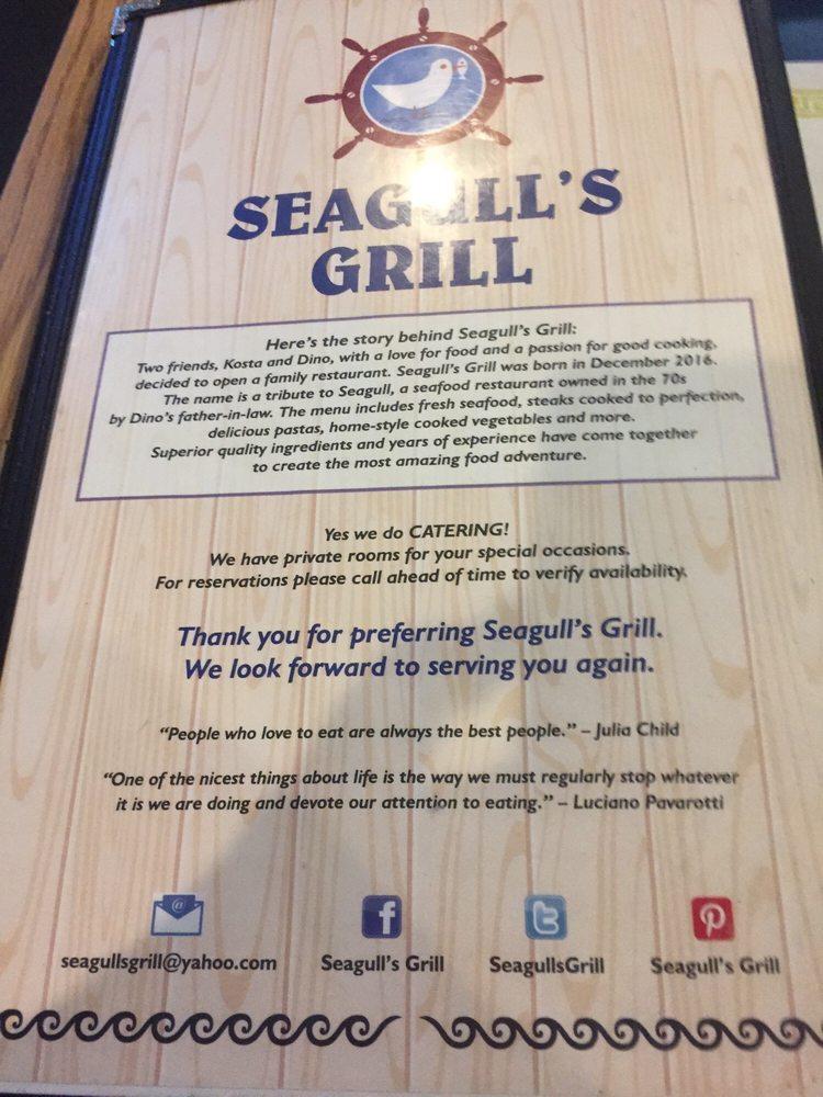 Menu at Seagull's Grill steakhouse, Lancaster