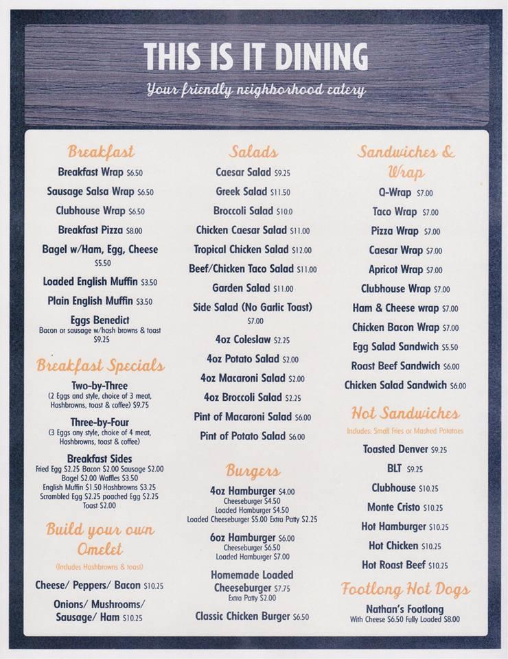 Menu at This Is It Dining, Kindersley