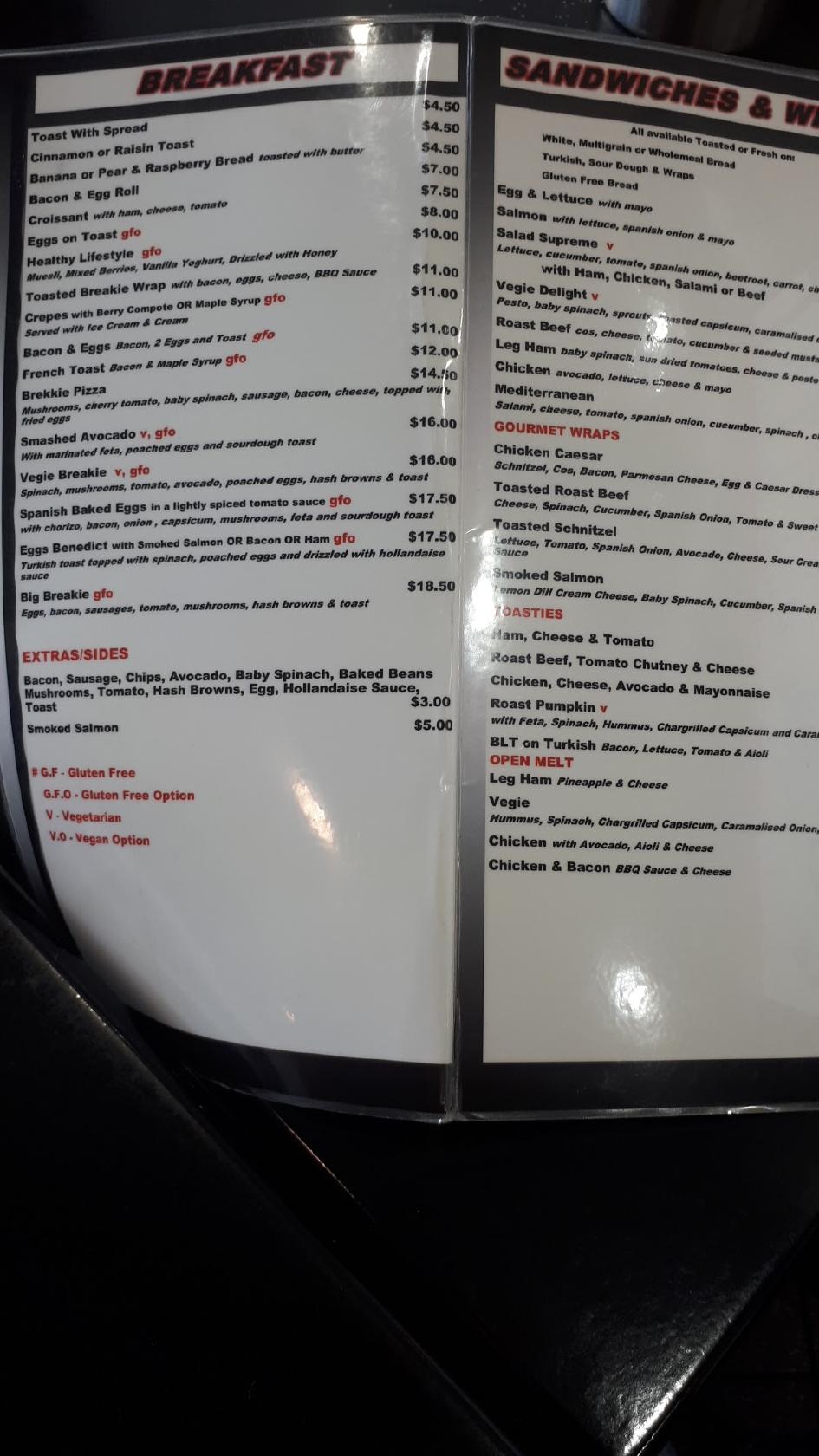 Menu at Cafe Tempest, Wallsend
