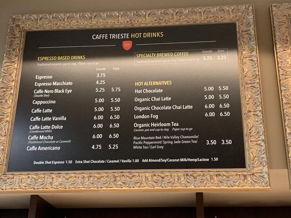 Menu at Caffe Trieste cafe, Calgary