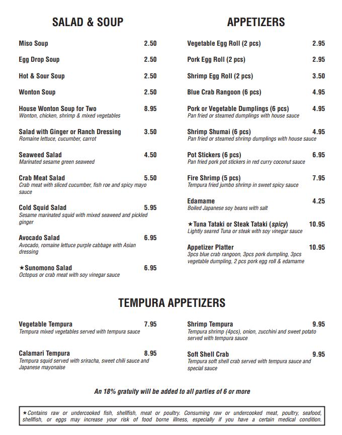 Menu at Calabash Gourmet And Sushi Bar, Calabash, Beach Dr SW