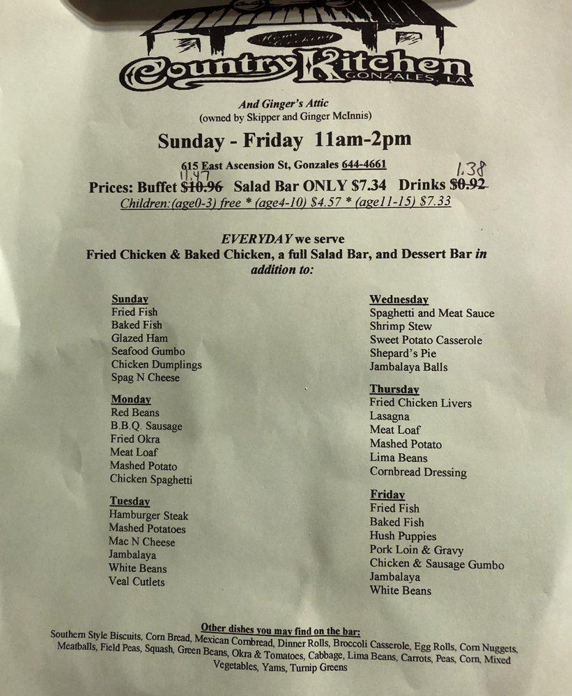 Menu at Country Kitchen restaurant, Gonzales, 615 E Ascension St
