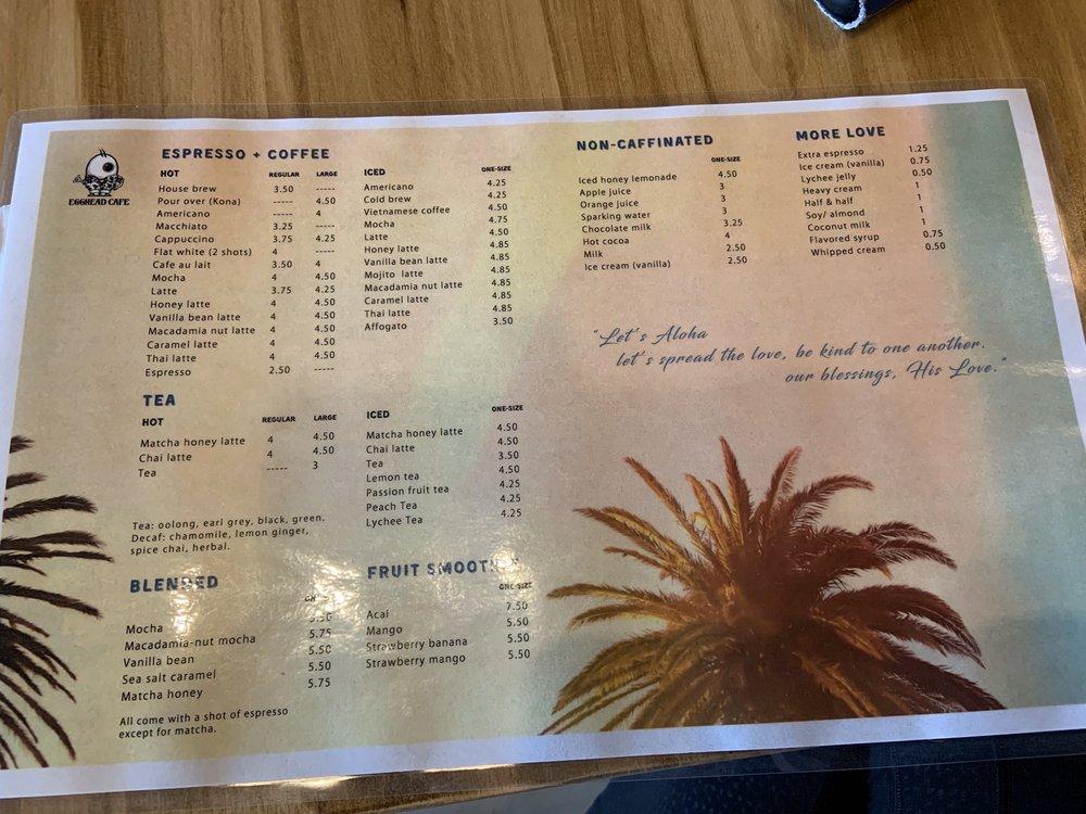Menu at Egghead Cafe, Honolulu, Dillingham Blvd #8