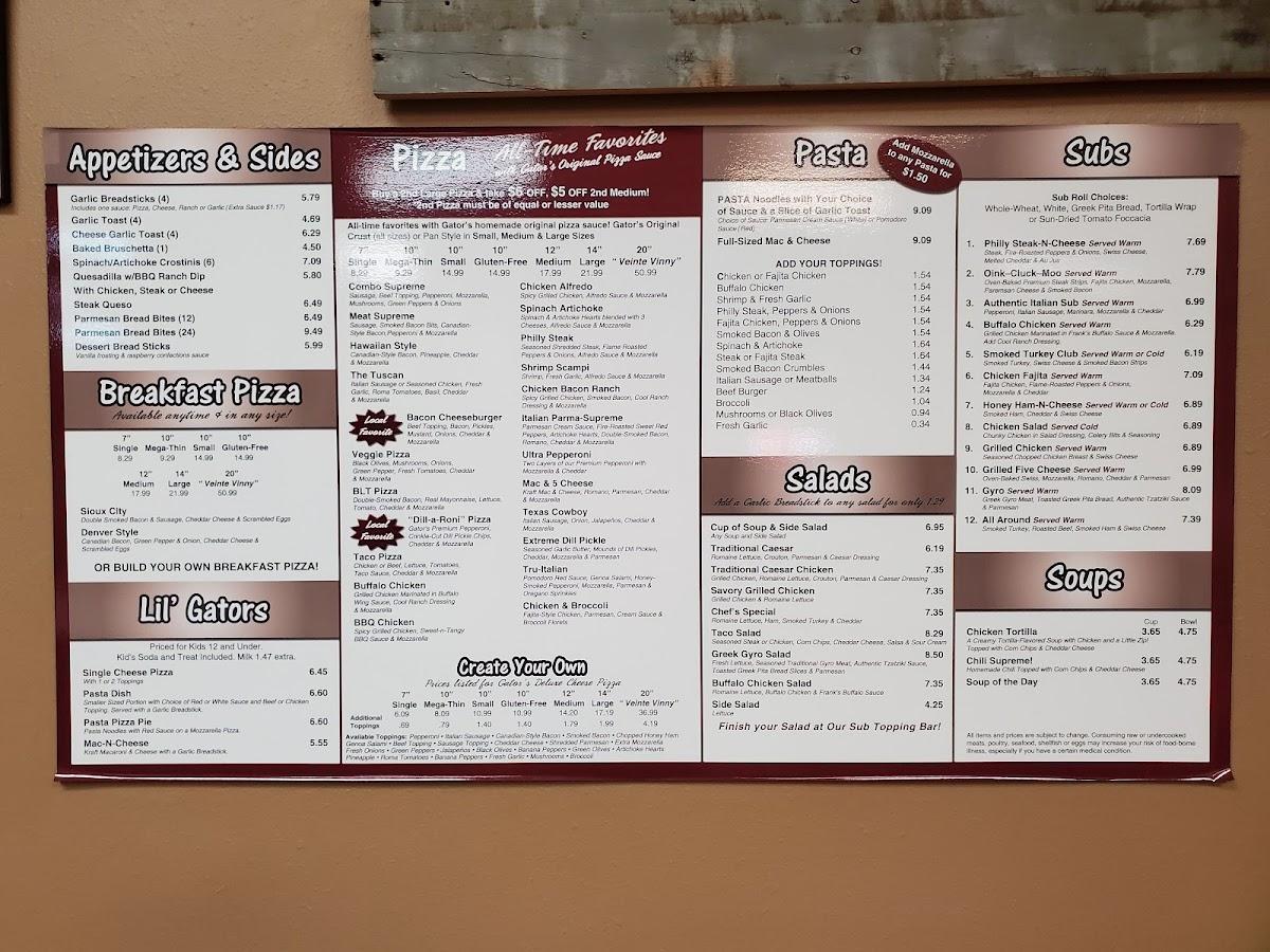 Menu at Gators Pizza pizzeria, Pierre, N Harrison Ave