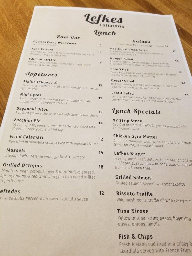Menu at Lefkes Estiatorio restaurant, Englewood Cliffs