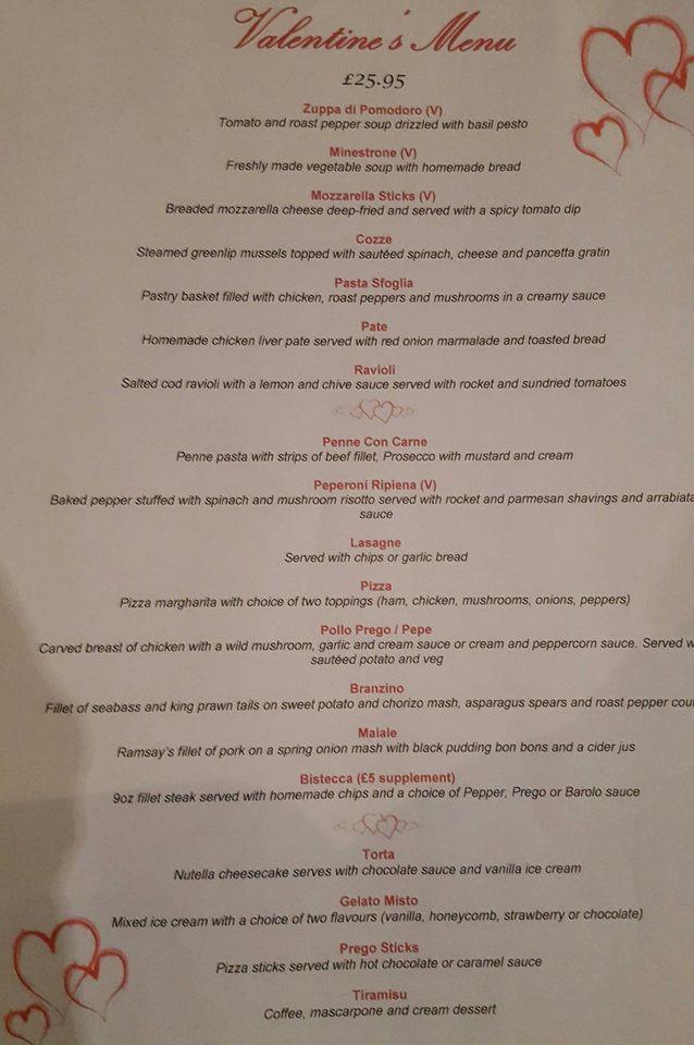 Menu at Prego restaurant, Lanark