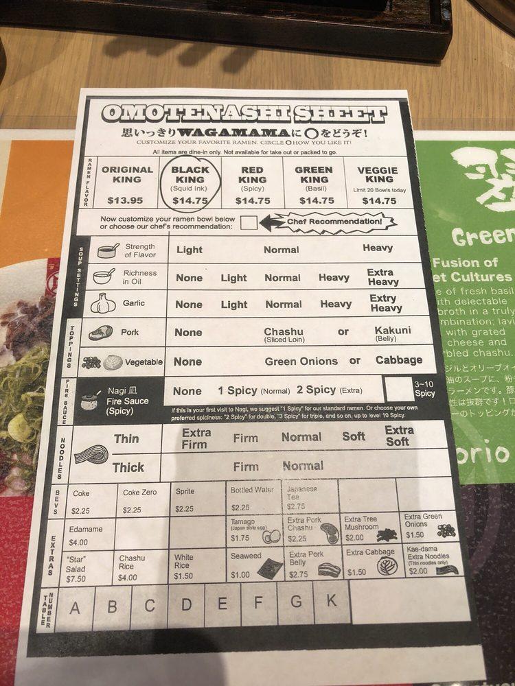 Menu at Ramen Nagi restaurant, Palo Alto