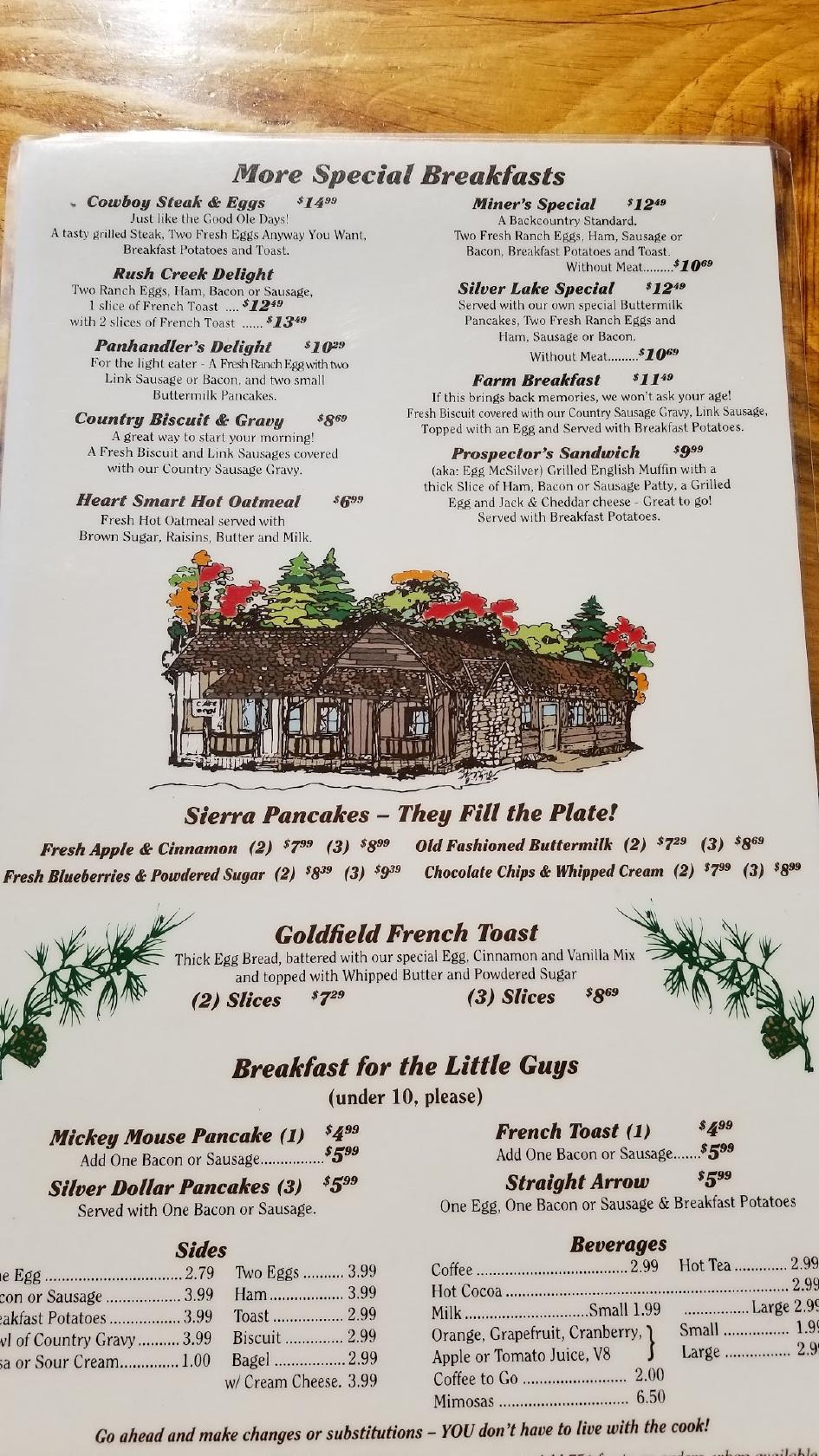 Menu at Silver Lake Cafe, June Lake, CA-158