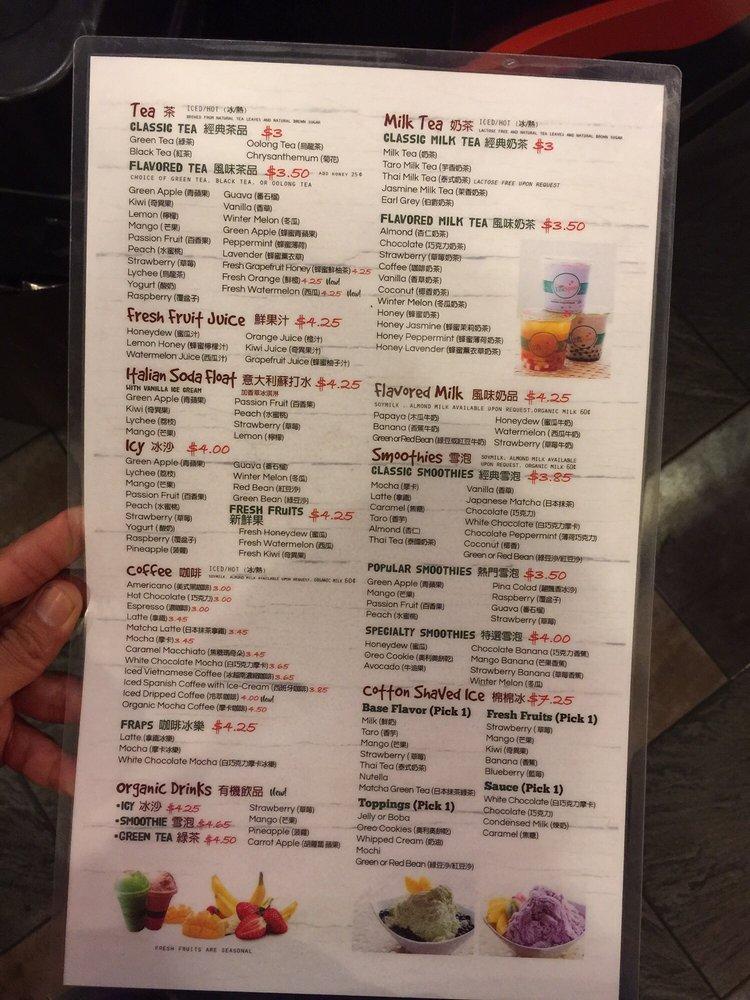 Menu at Tea Spots cafe, Pasadena