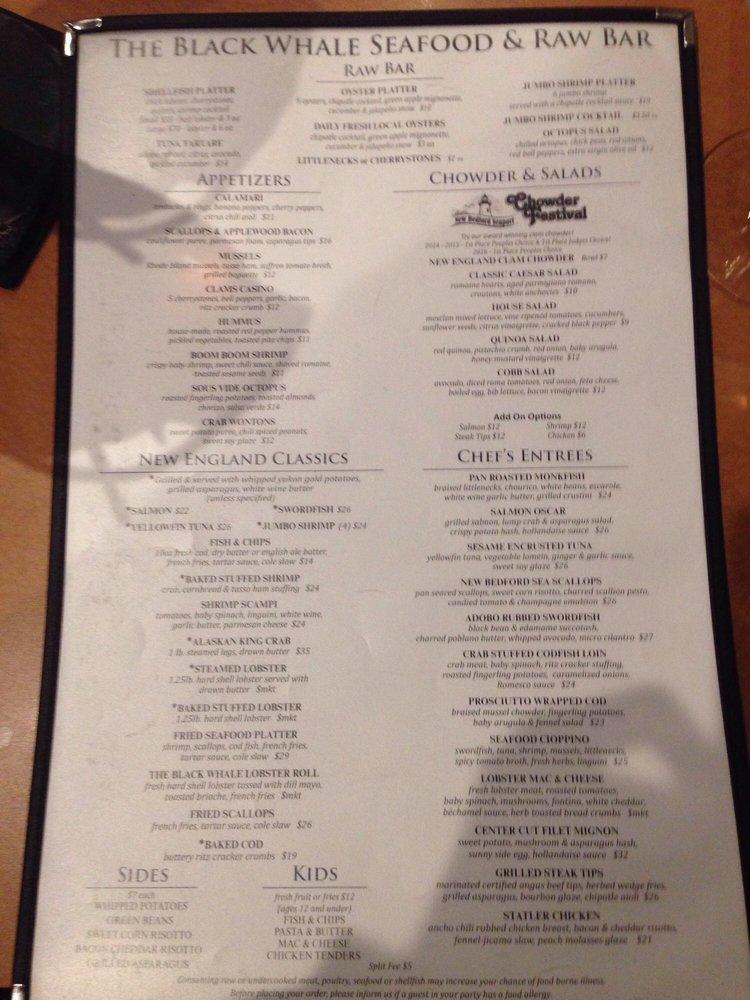 Menu at The Black Whale pub & bar, New Bedford, 106 MacArthur Dr